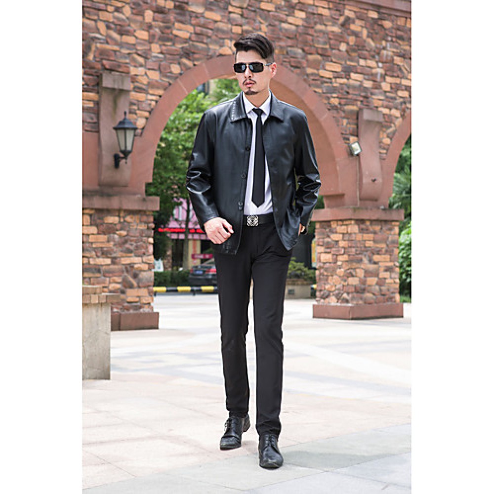 Men's Long Sleeve Casual Jacket,Polyester Solid Black