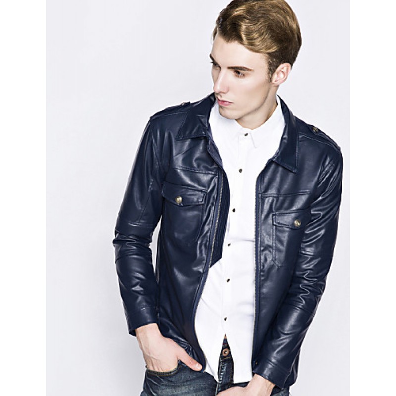 Men's European Style Fashion Double Pocket Slim Fit Motorcycle Leather ...